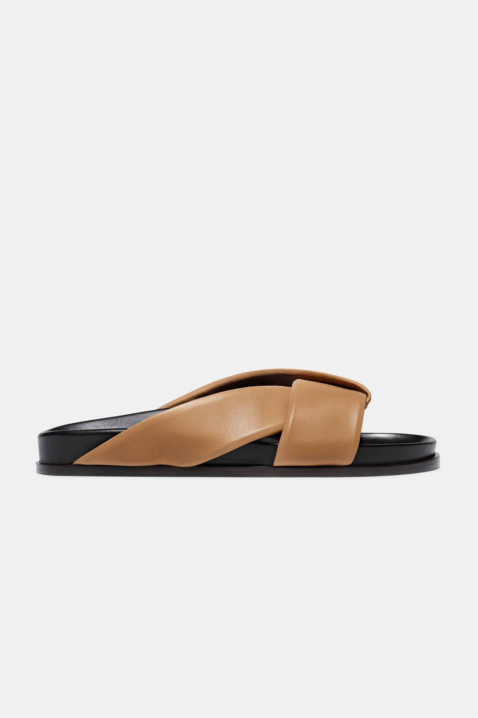 Folded Slide in Tan Plongé Nappa